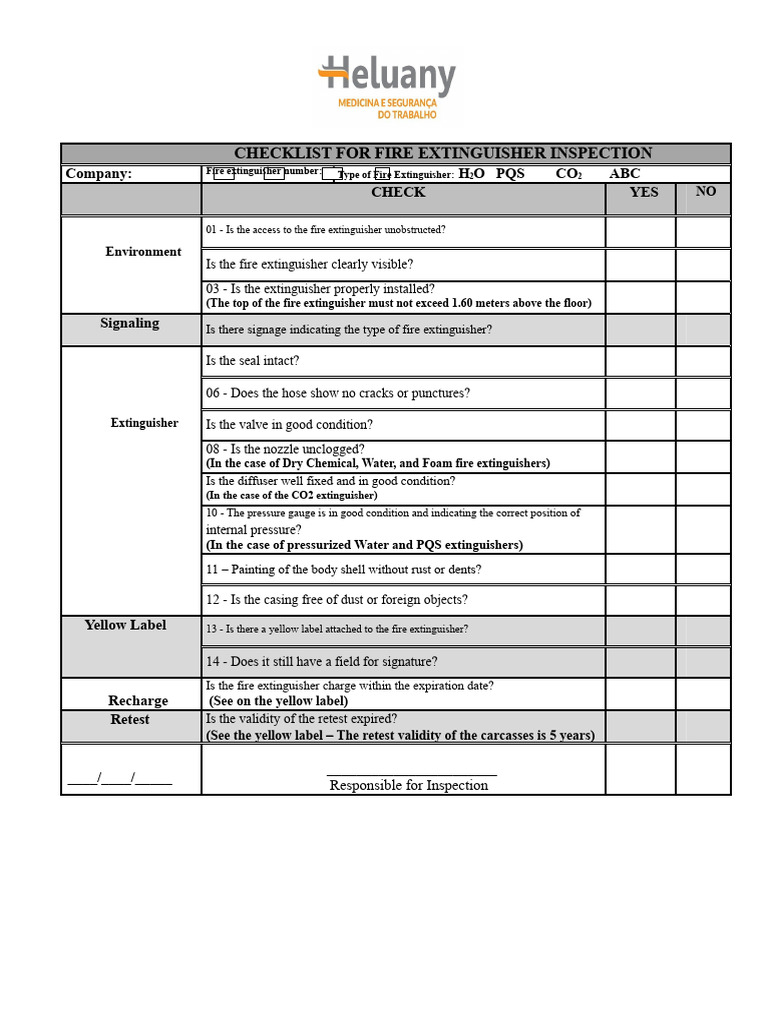 Fire Extinguisher Inspection Checklist | PDF