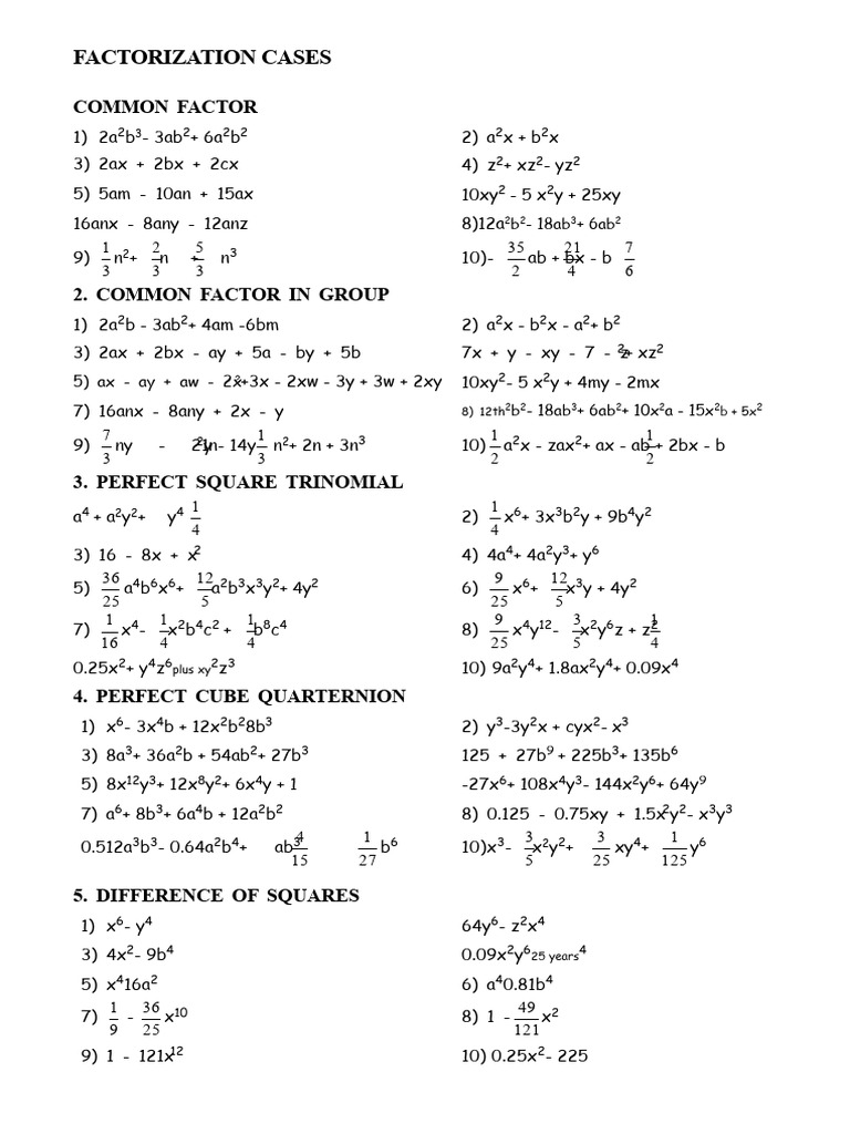 Factorization Techniques and Examples | PDF | Factorization | Algebra