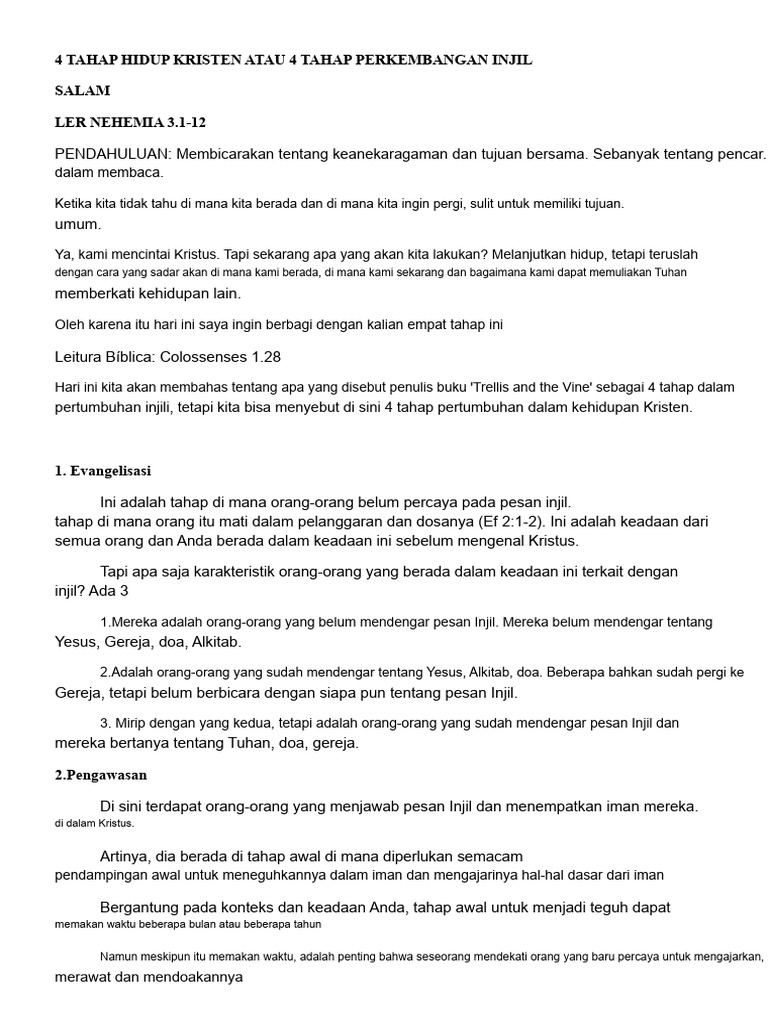 4 Tahap Kehidupan Kristiani Atau 4 Tahap Dalam Pertumbuhan Injil | PDF
