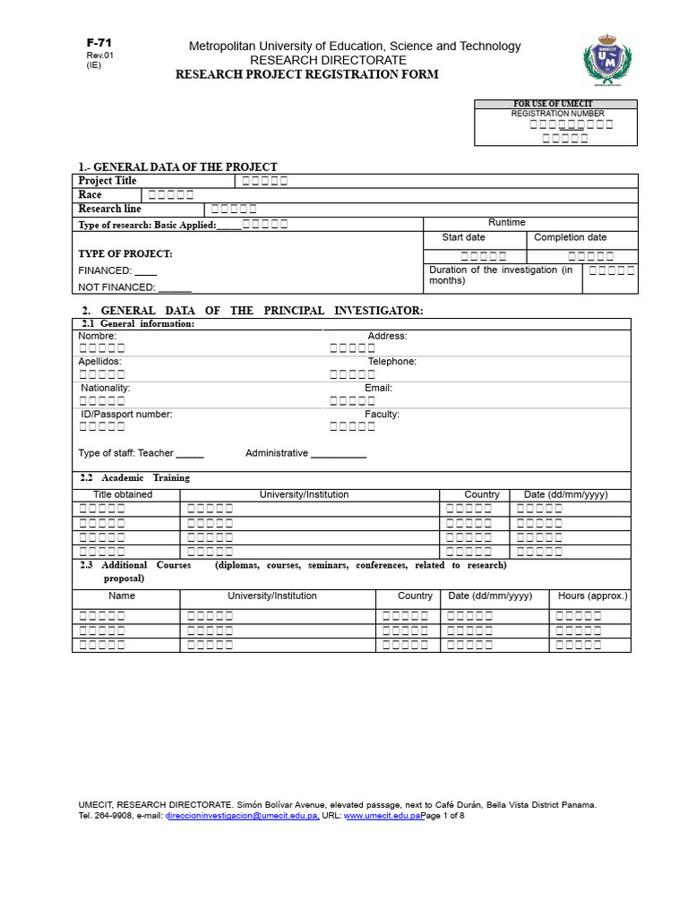 Research Project Registration Form: Metropolitan University of ...
