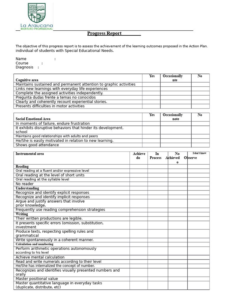 Special Education Progress Report | PDF | Learning | Reading Comprehension
