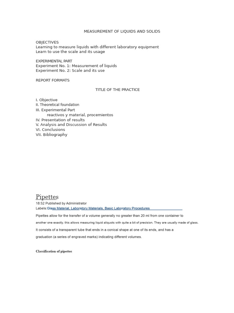 Measuring Liquids and Solids in Lab | PDF | Volume