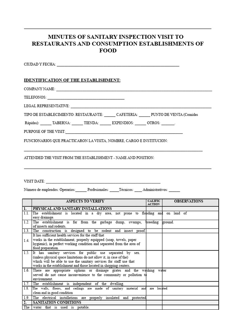 Act of Health Inspection Visit To Restaurants and Food Consumption ...