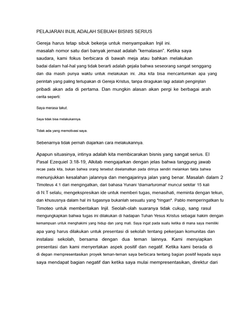 Pelajaran Injil Adalah Bisnis Serius | PDF