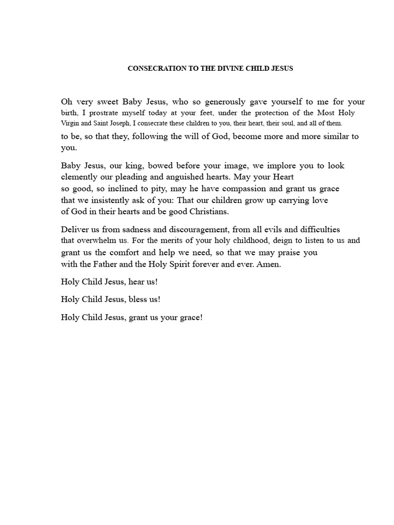 Consecration To The Divine Child Jesus | PDF