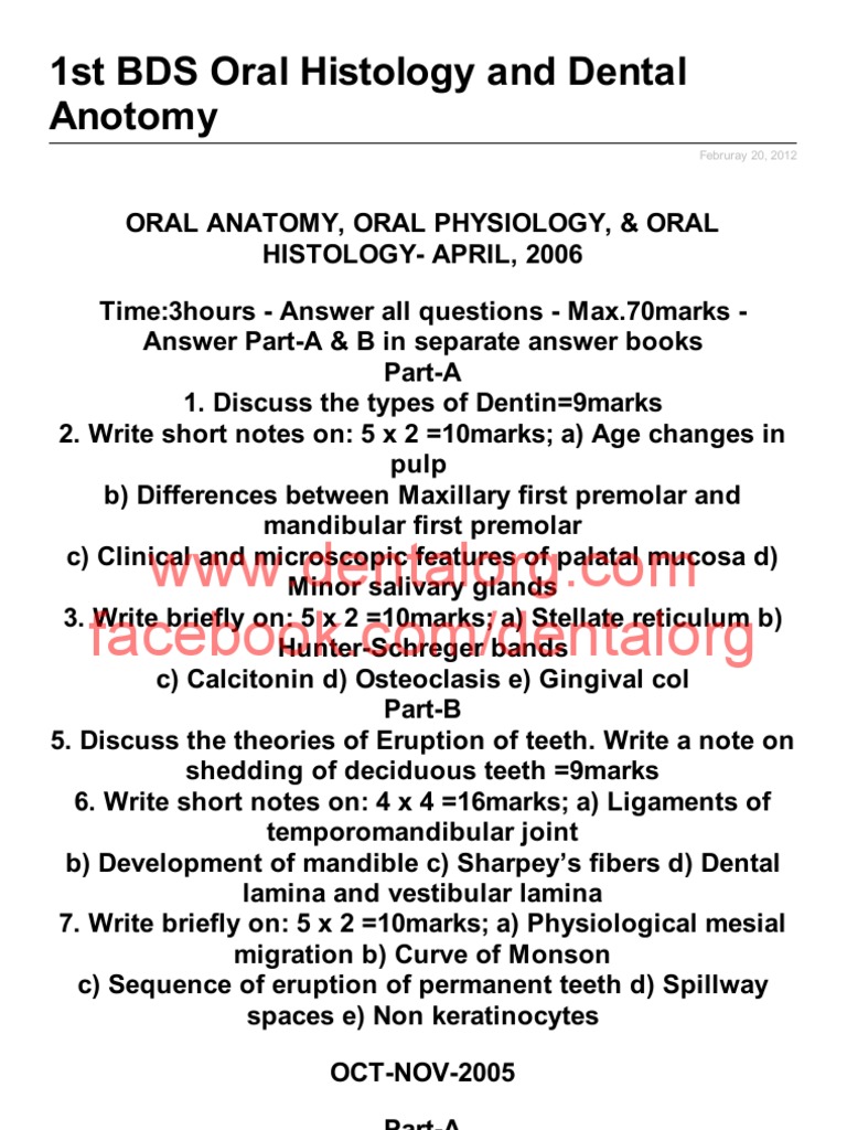 1st BDS Oral Histology and Dental Anotomy | PDF | Human Tooth | Tooth
