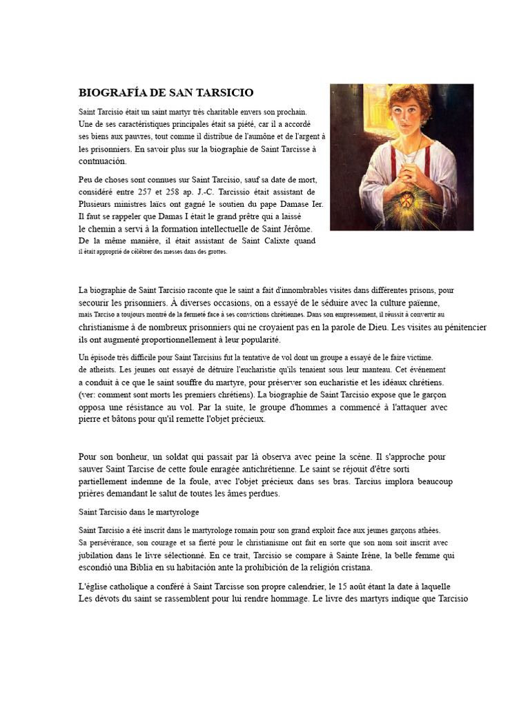 Biographie de Saint Tarcisio, martyr chrétien | PDF | Saint | Martyr