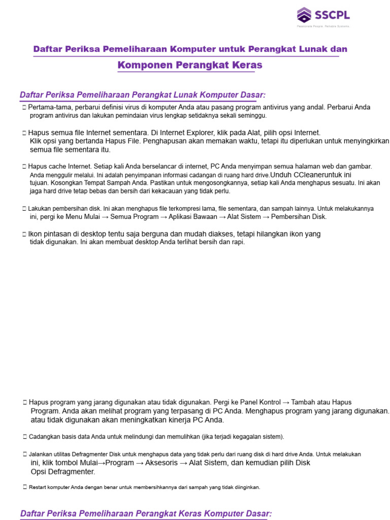 Daftar Periksa Pemeliharaan Komputer | PDF