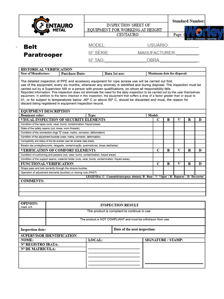 Equipment Inspection Sheet for Heights | PDF