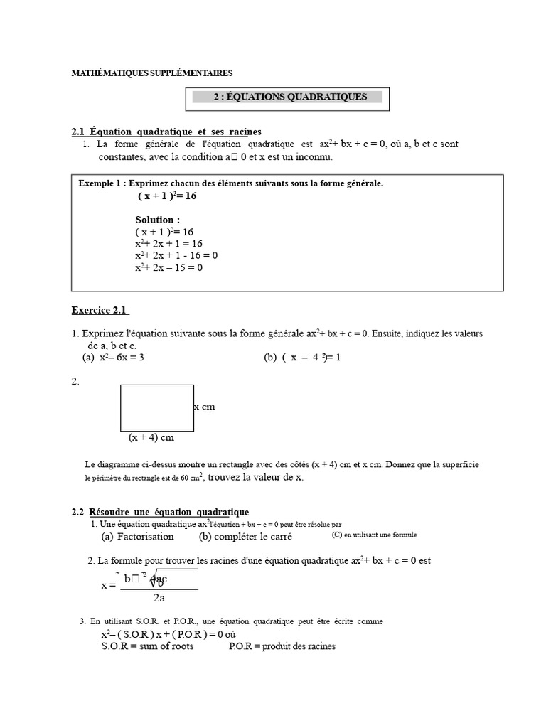 Équations Quadratiques : Résolution et Types | PDF | Équation du second ...