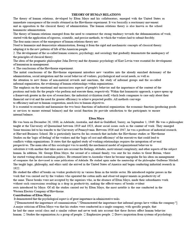 Theory of Human Relations | PDF | Motivation | Motivational