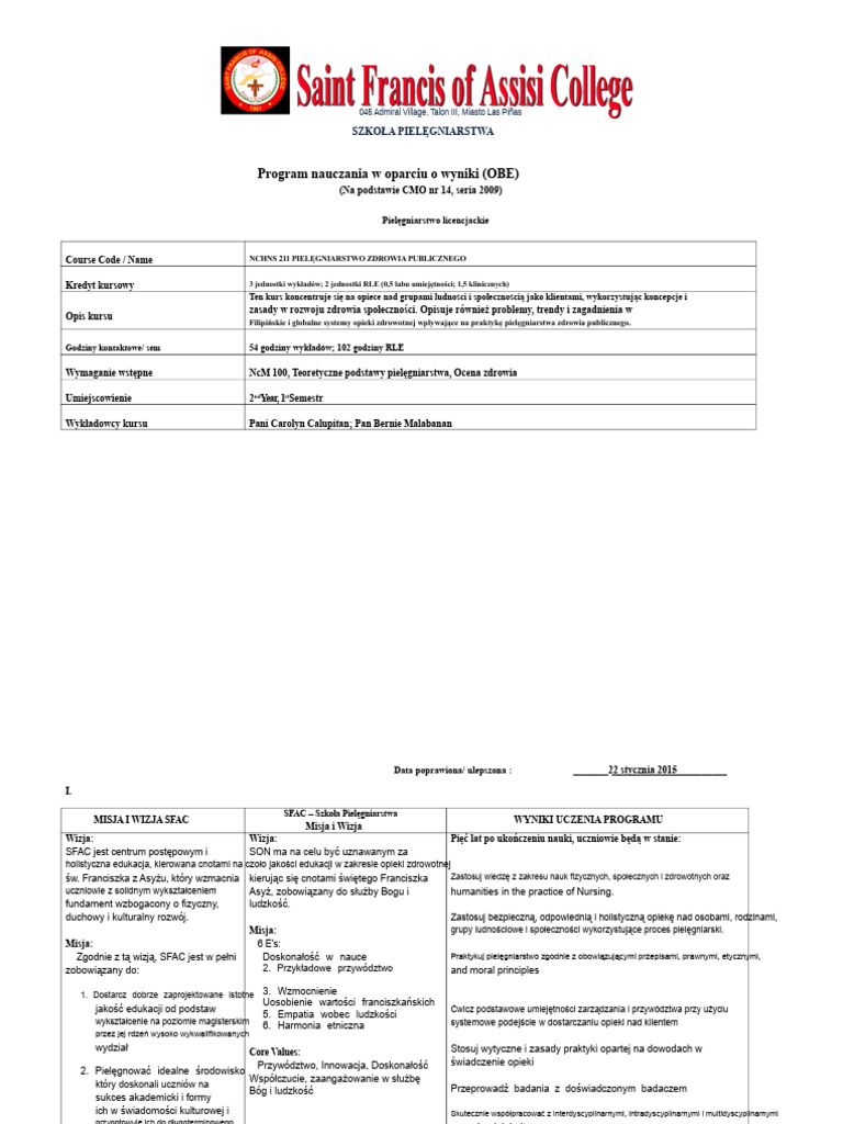Program Kursu CHN | PDF