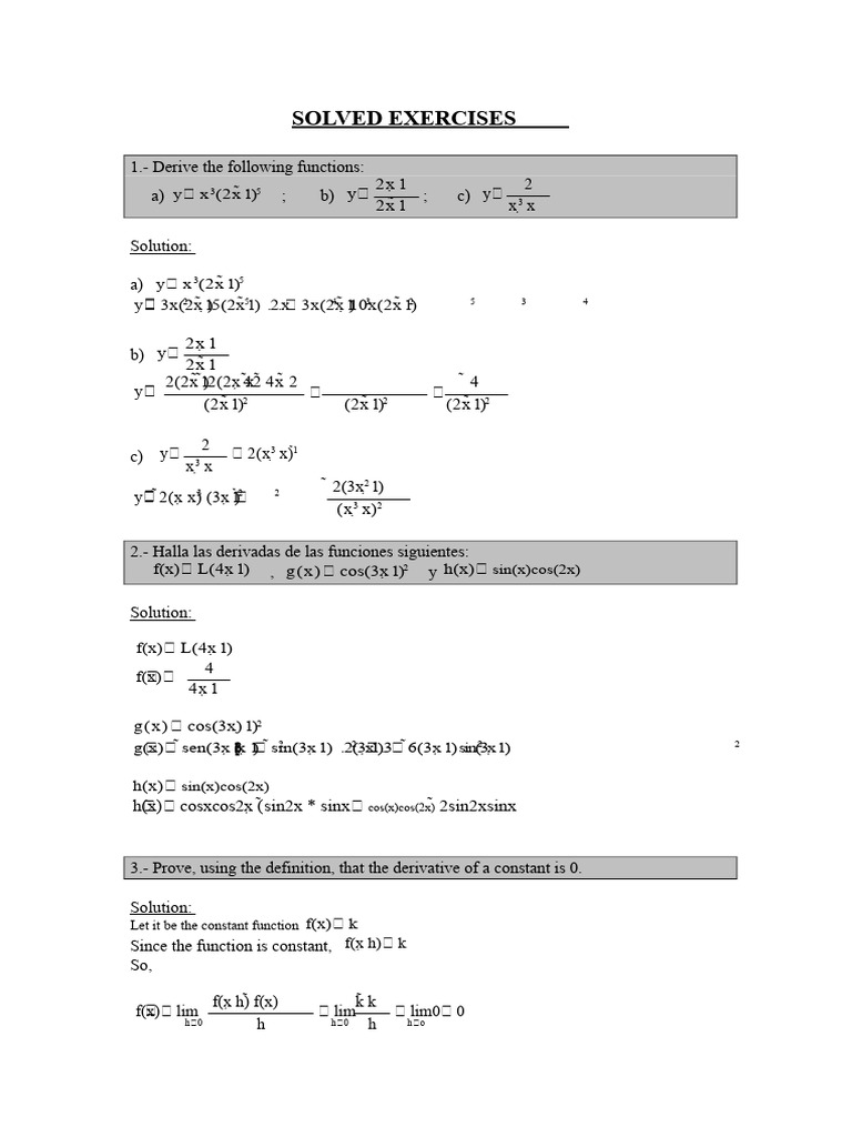 Solved Exercises On Derivatives | PDF | Tangent | Slope