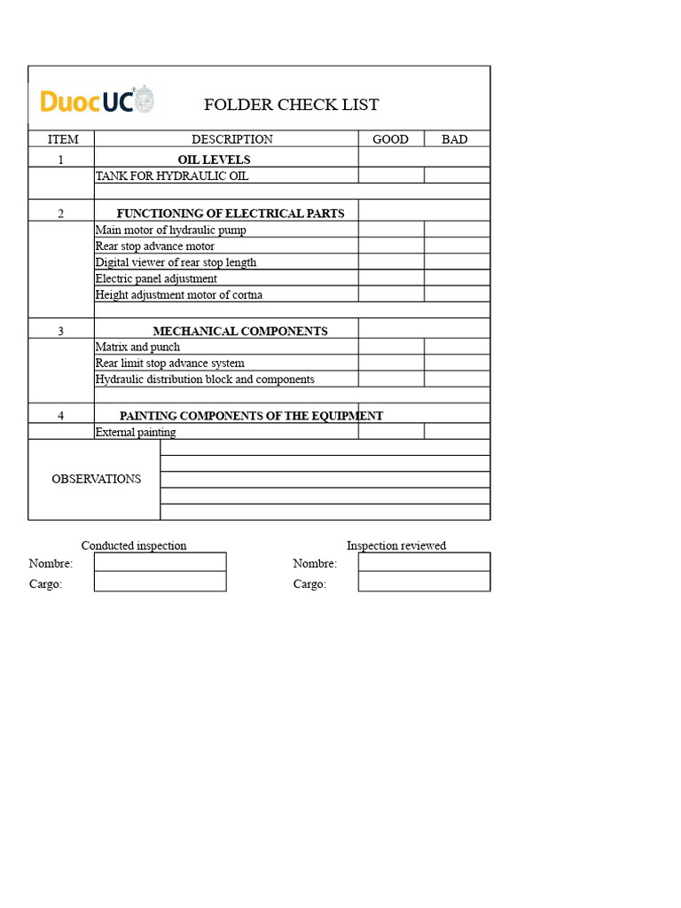 Bending Machine Checklist | PDF