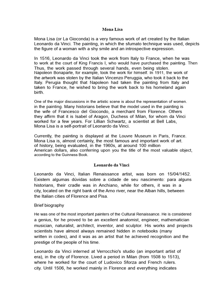 Lesson Plan - Mona Lisa | PDF | Leonardo Da Vinci | The Arts
