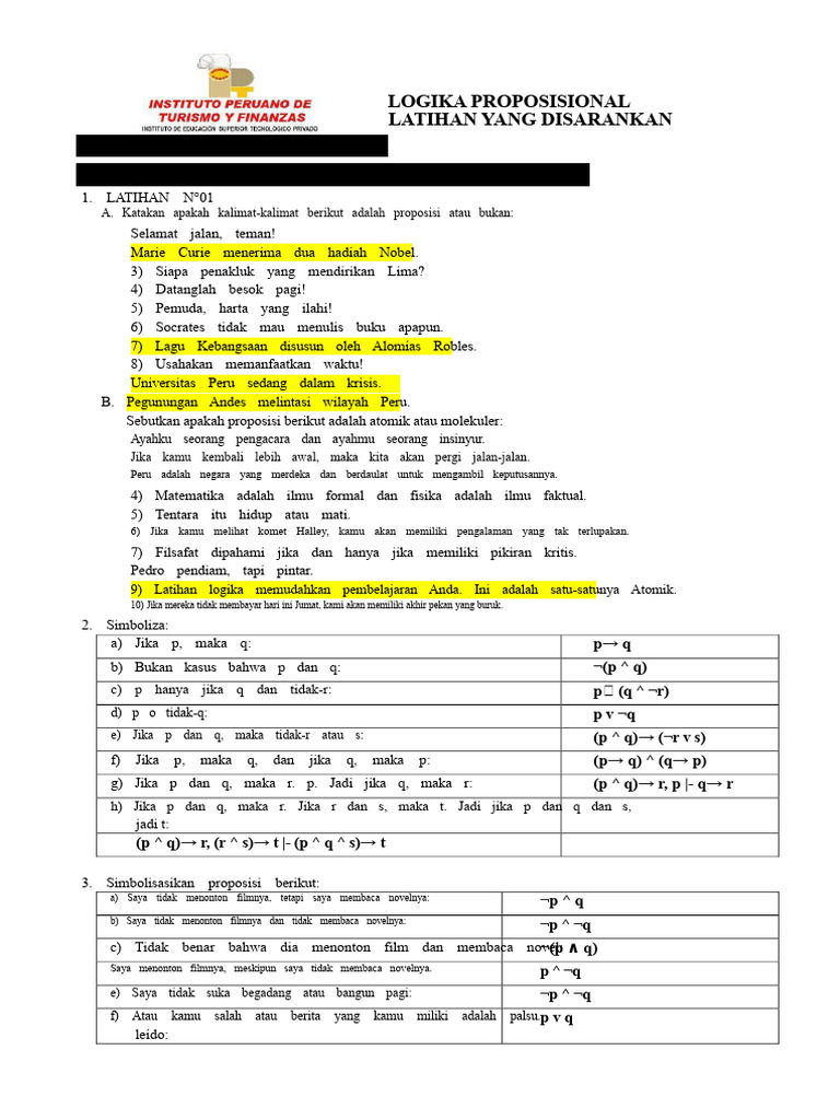 Latihan Logika Proposisional dan Simbolisasi | PDF
