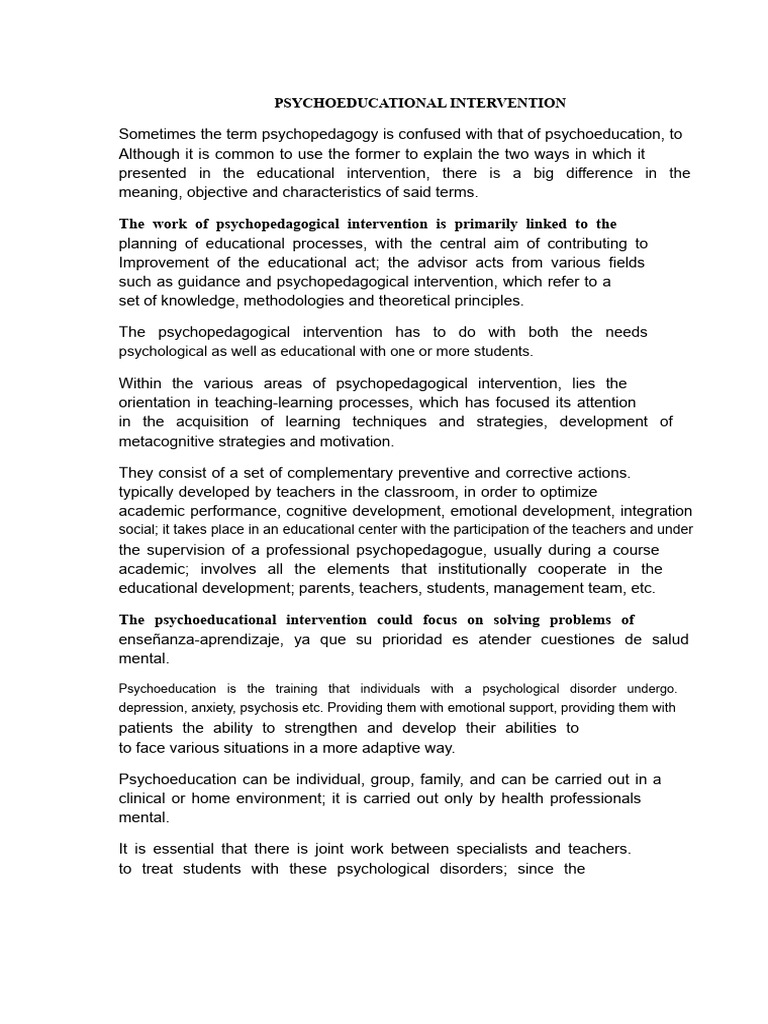 Psychoeducational Intervention Essay | PDF | Psychology | Educational ...