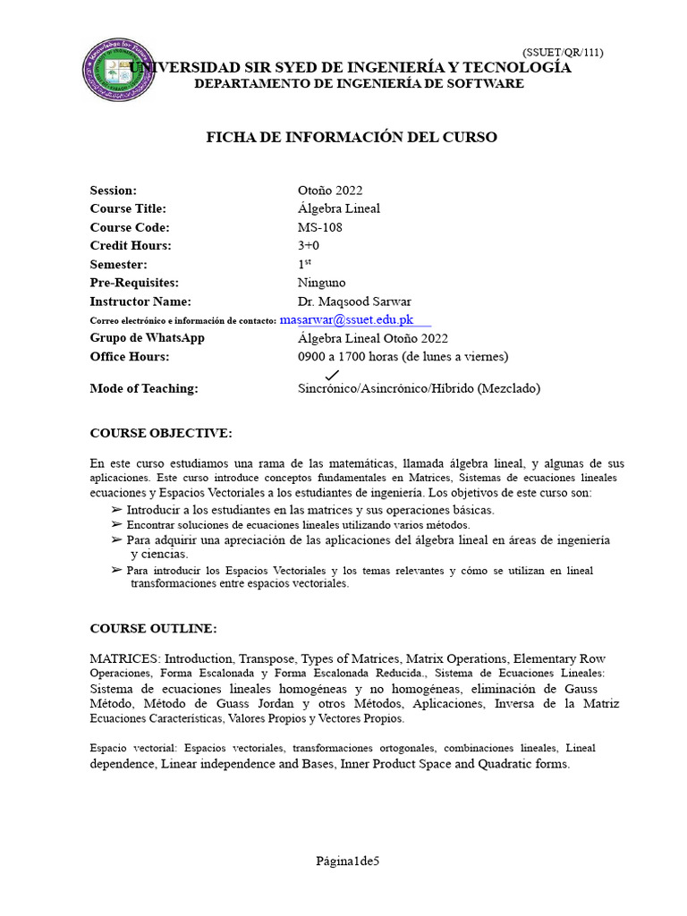 Álgebra Lineal MS-108 CIS Actualizado-2 | PDF | Valores propios y ...