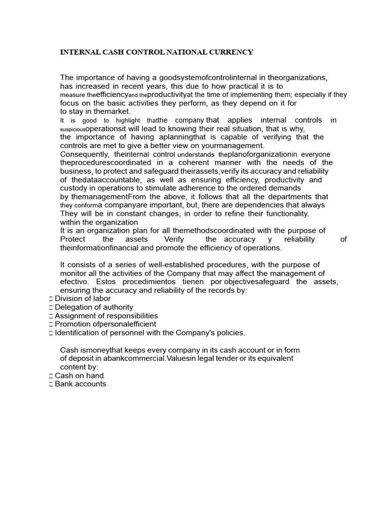 Internal Control of National Currency Cash | PDF | Internal Control | Cash