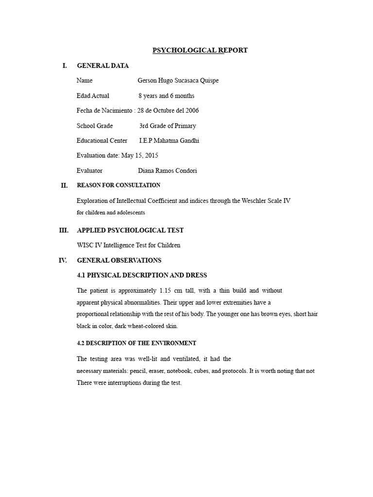 WISC IV Report | PDF | Intelligence | Working Memory