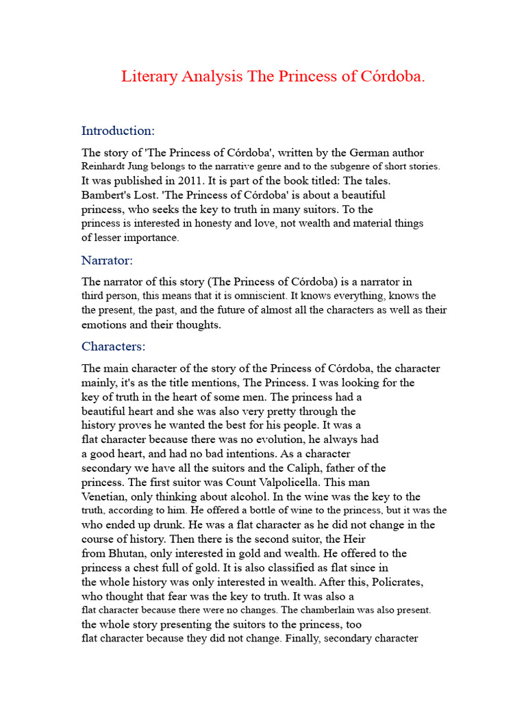 Literary Analysis of The Princess of Córdoba | PDF | Narration | Fairy ...