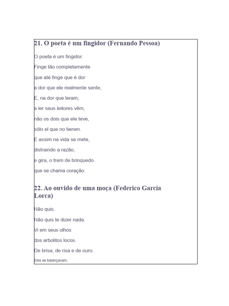 O Poeta É Um Fingidor (Fernando Pessoa) | PDF | Amor
