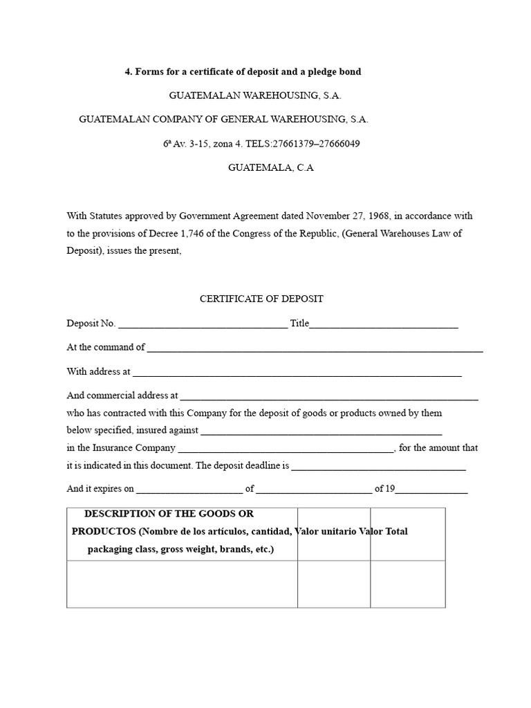 Certificate of Deposit and Pledge Bond | PDF | Loans | Bonds (Finance)