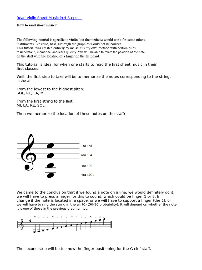 Reading Violin Sheet Music in 4 Steps | PDF | Violin | String Instruments