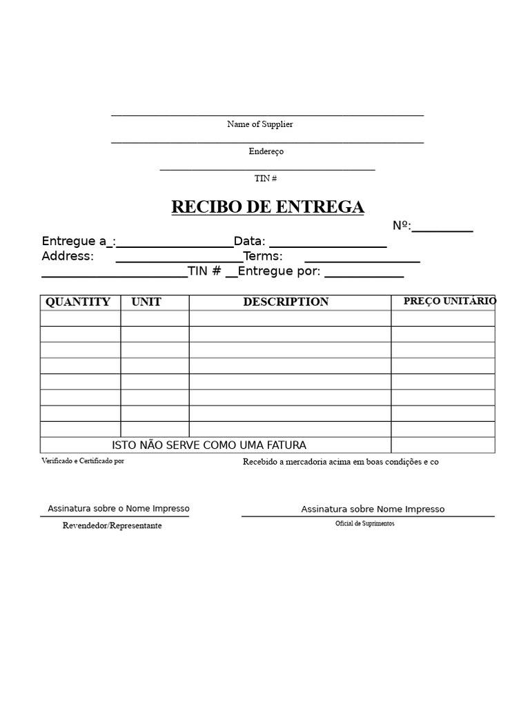 Recibo de Entrega de Mercadorias | PDF
