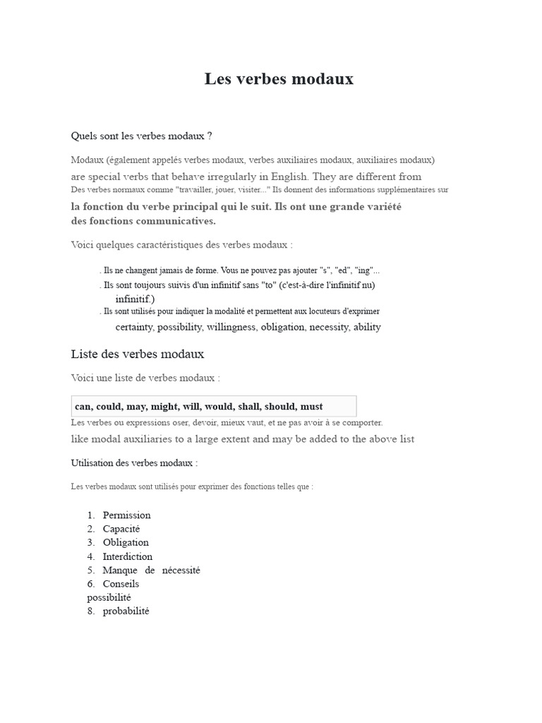 Guide des verbes modaux en anglais | PDF | Verbe | Grammaire