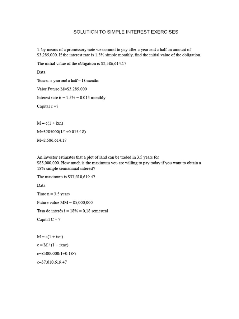 Simple Interest Calculation Examples | PDF | Interest | Interest Rates