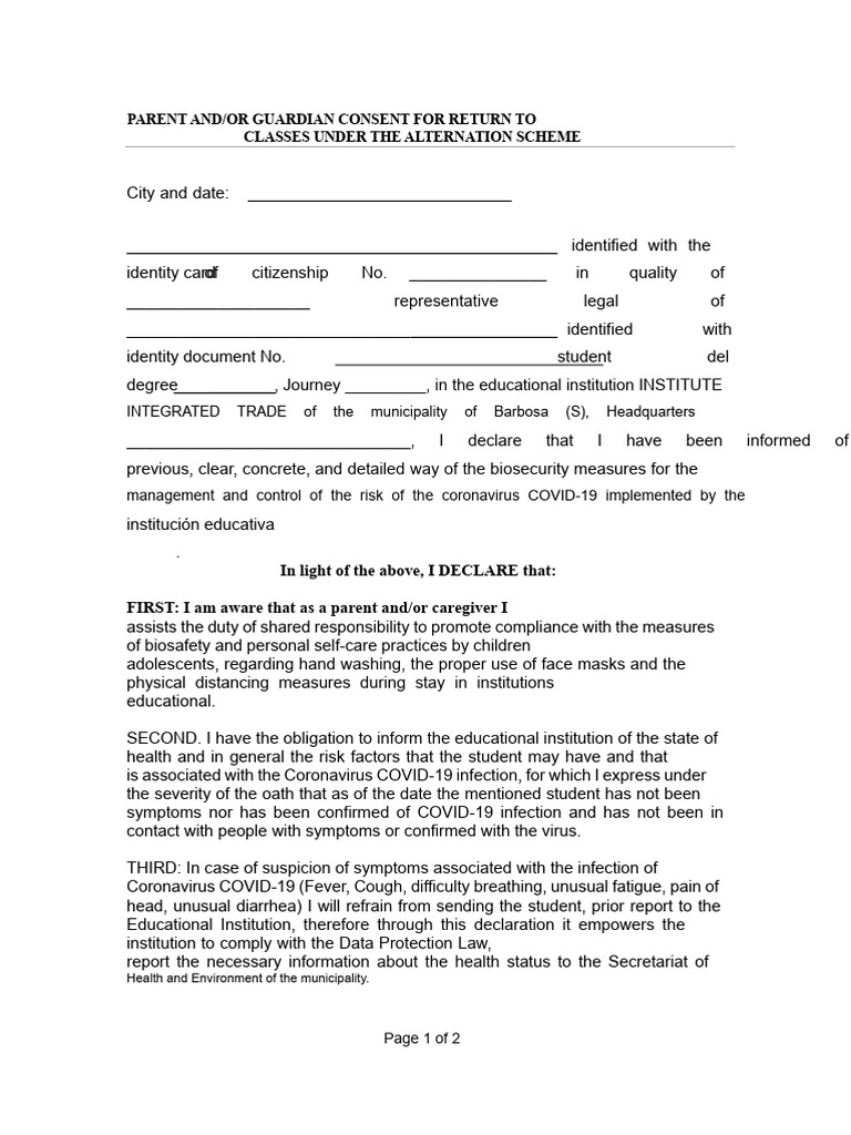 Parental Informed Consent Model | PDF | Infection | Health Sciences