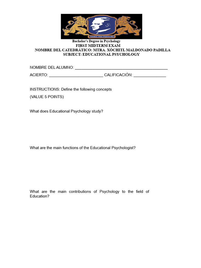 Exam - First Part - Psichology Educational - Hartmann | PDF ...