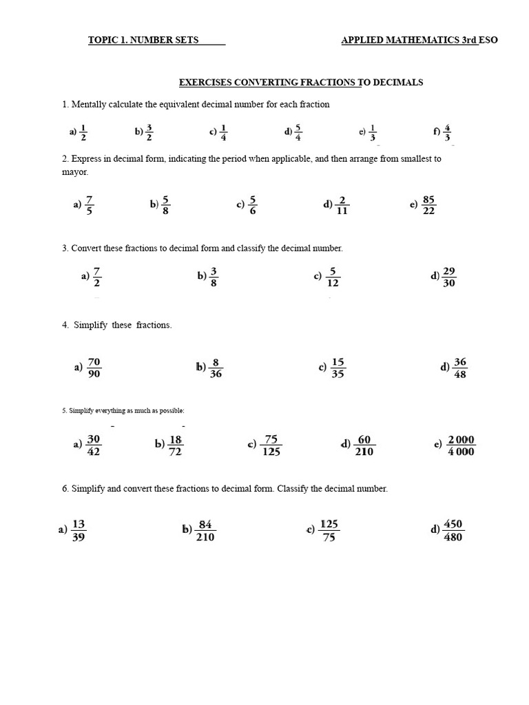 Exercises Decimal Fractions Rounding | PDF
