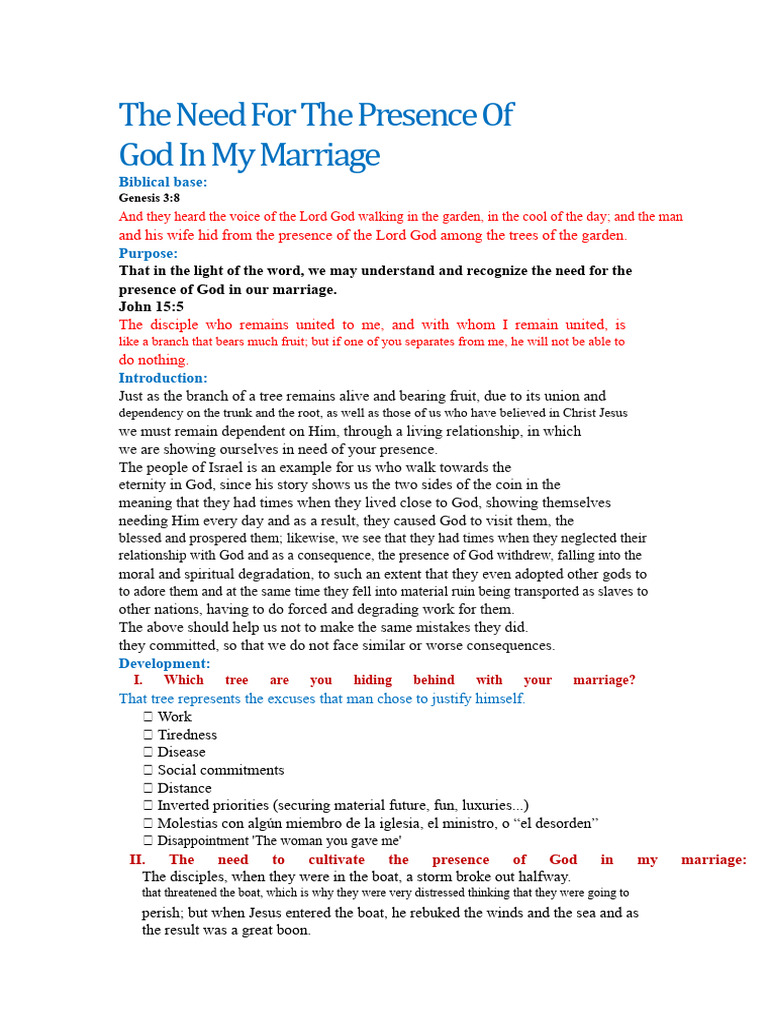 The Need For The Presence of God in My Marriage | PDF | God In ...