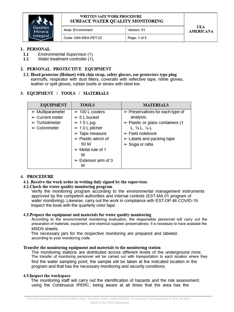 Monitoring of Surface Water Quality | PDF | Water Quality | Personal ...