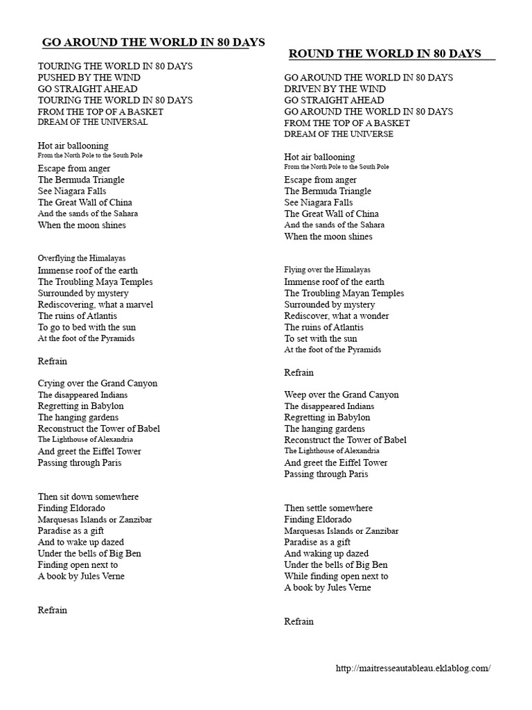 Lyrics DOING THE ROUND THE WORLD IN 80 DAYS | PDF