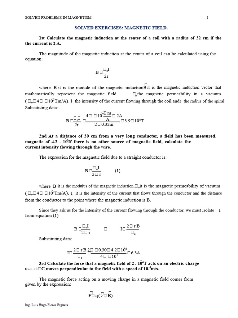 Solved Problems Magnetism PDF | PDF | Magnetic Field | Electromagnetic ...