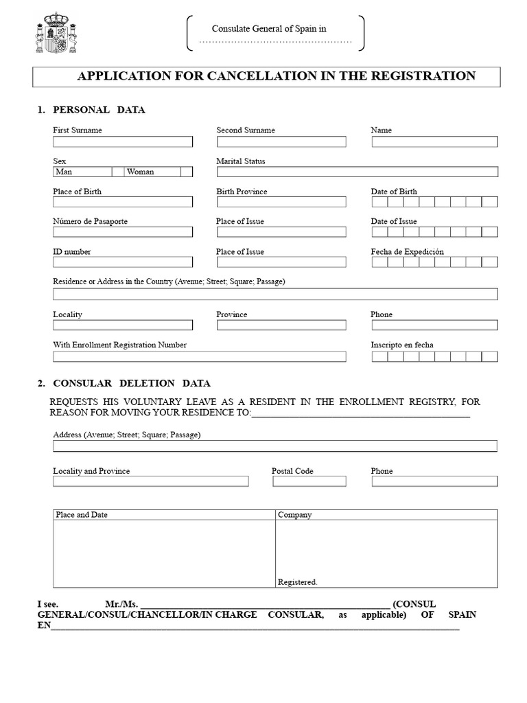 RMC8. Application Form For Cancellation in The Consular Registration ...