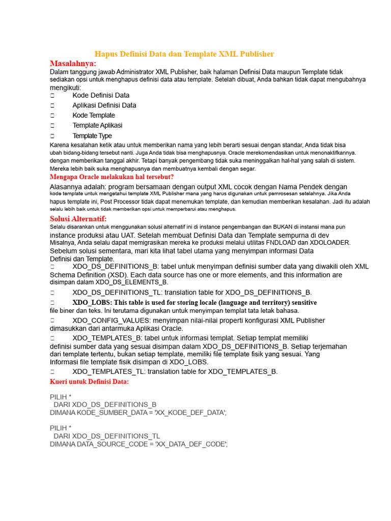 Hapus Definisi Data dan Template XML Publisher | PDF