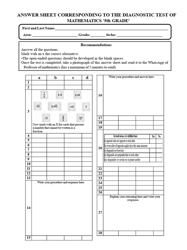 Answer Sheet 5th - MATH | PDF | Mathematics
