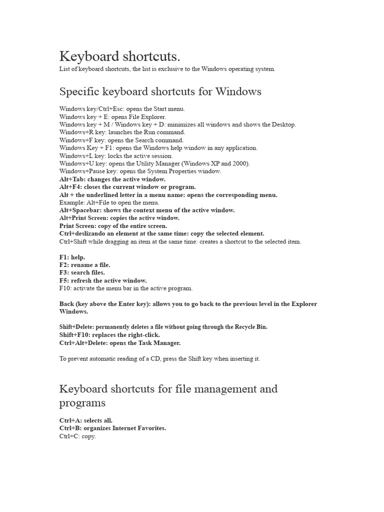 Essential Windows Keyboard Shortcuts | PDF | Window (Computing ...