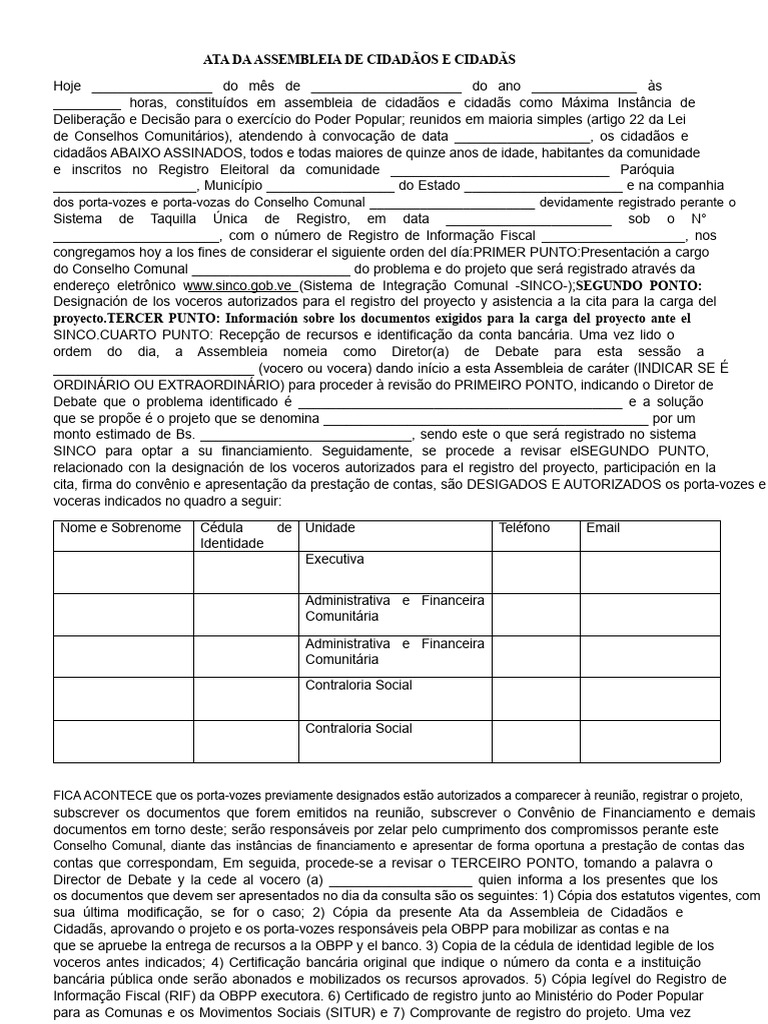 Ata da Assembleia de Cidadãos e Cidadãs | PDF