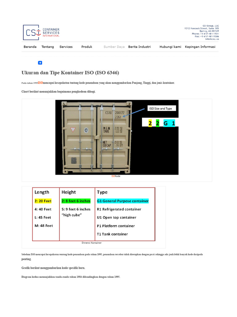 Ukuran dan Tipe Kontainer ISO 6346 | PDF