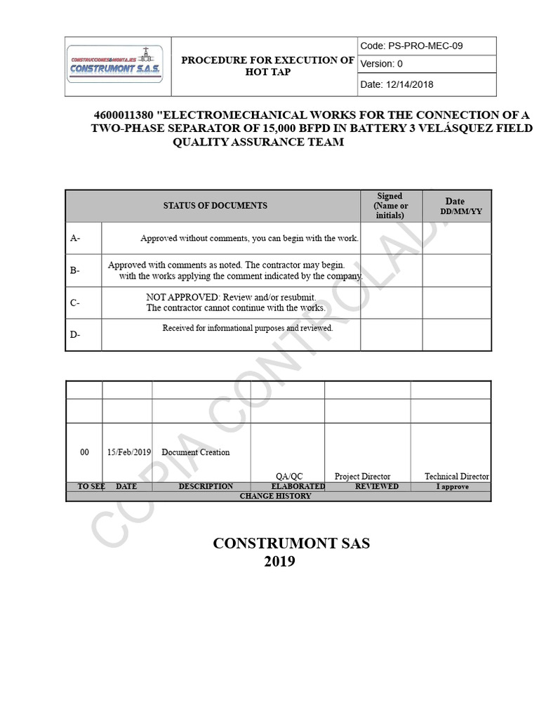 09. Procedure for Hot Tap Execution | PDF | Pipe (Fluid Conveyance ...