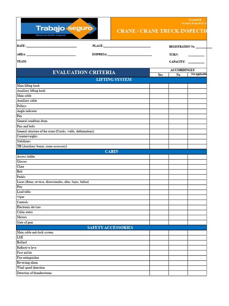 Crane Truck Inspection Checklist | PDF | Crane (Machine) | Truck