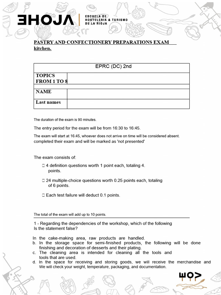 PEC Exam 2nd DC | PDF | Desserts | Foods