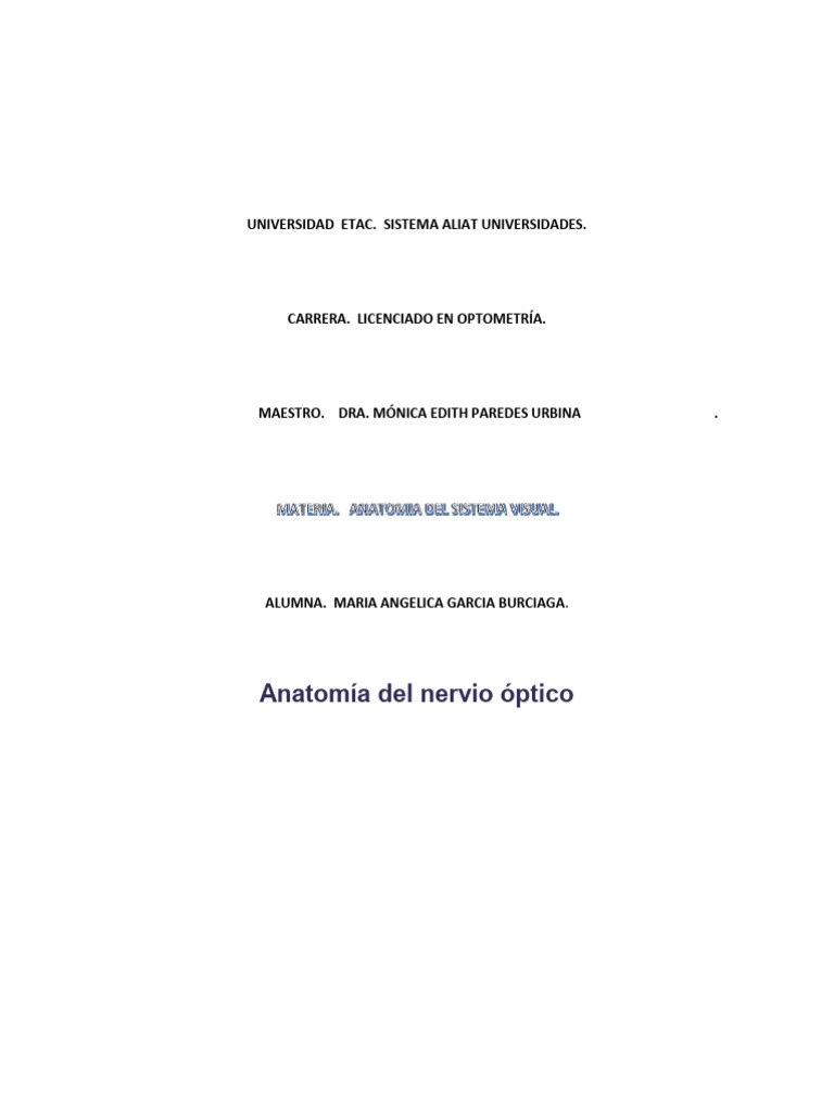Anatomía del Nervio Óptico en Optometría | PDF | Nervio | Cabeza y ...