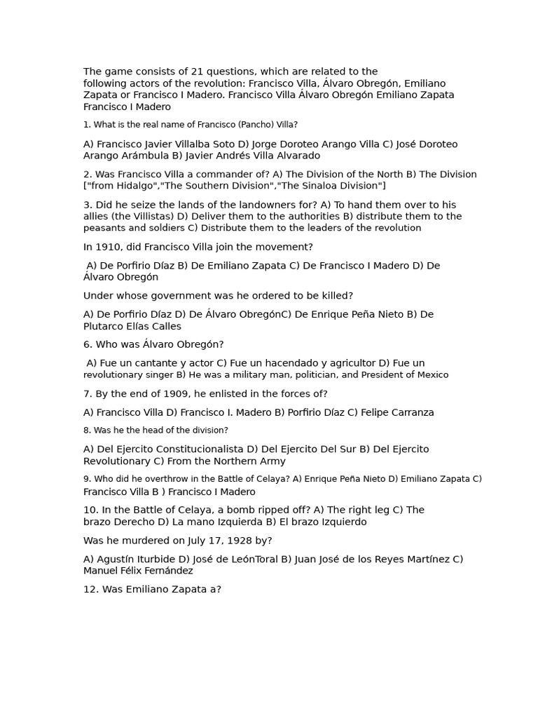 Questionnaire of The Revolution | PDF | Mexican Revolution | Latin America