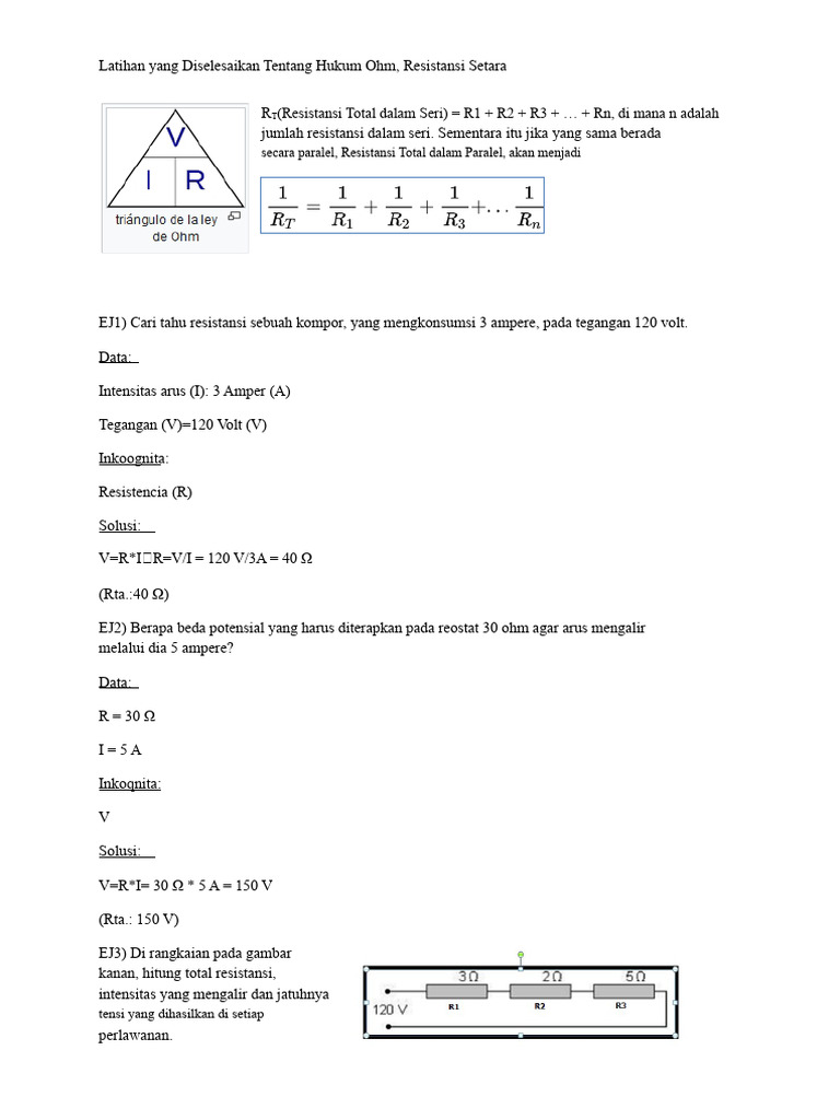 Latihan_Terpecahkan_Hukum_Ohm_Daya_Elektro-1 | PDF